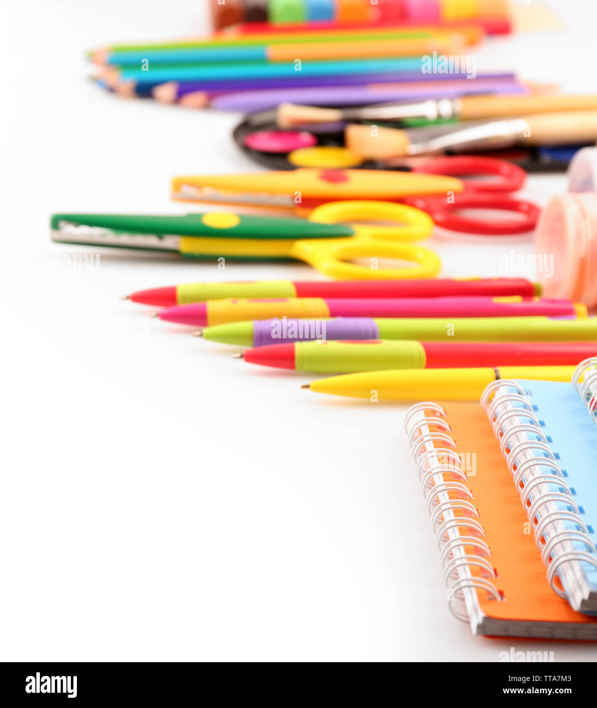 Colorful school stationery isolated on white Stock Photo - Alamy