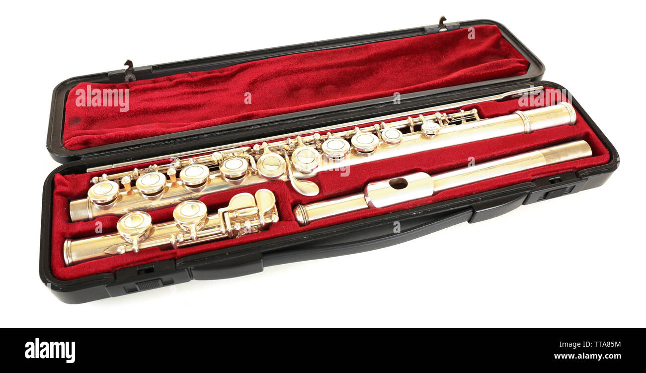 Flute in case isolated on white Stock Photo - Alamy