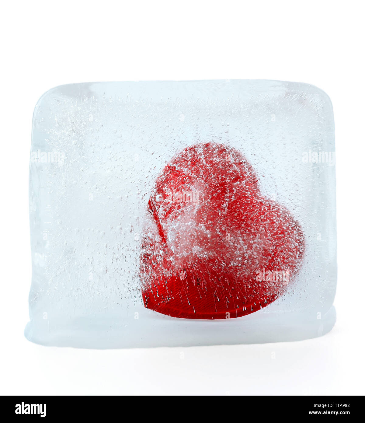 Red heart in ice cube isolated on white Stock Photo - Alamy