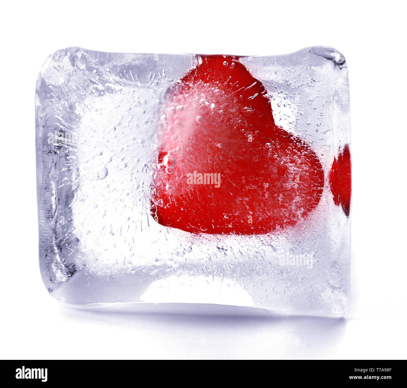 Red heart in ice cube isolated on white Stock Photo - Alamy