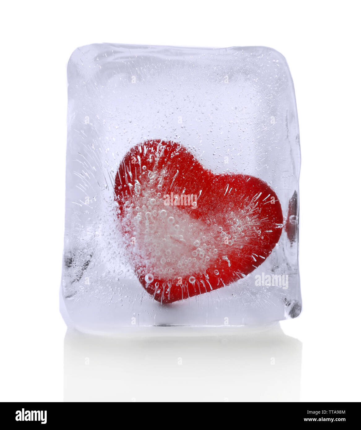 Red heart in ice cube isolated on white Stock Photo - Alamy