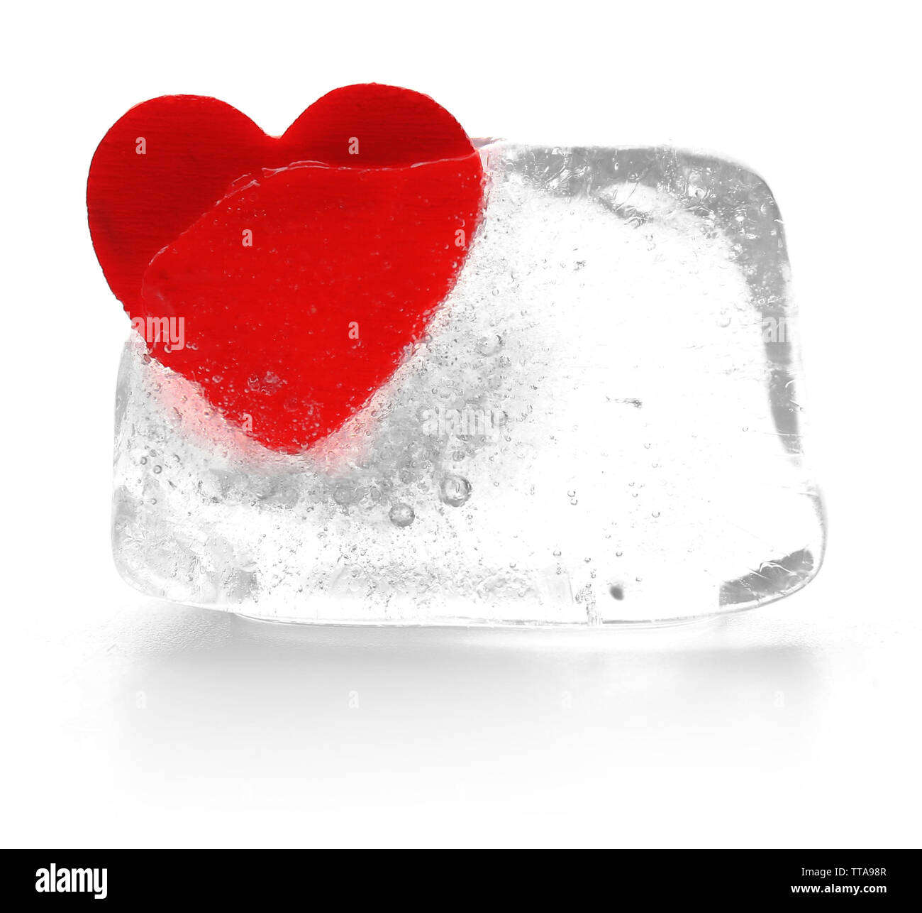 Red heart in ice cube isolated on white Stock Photo - Alamy