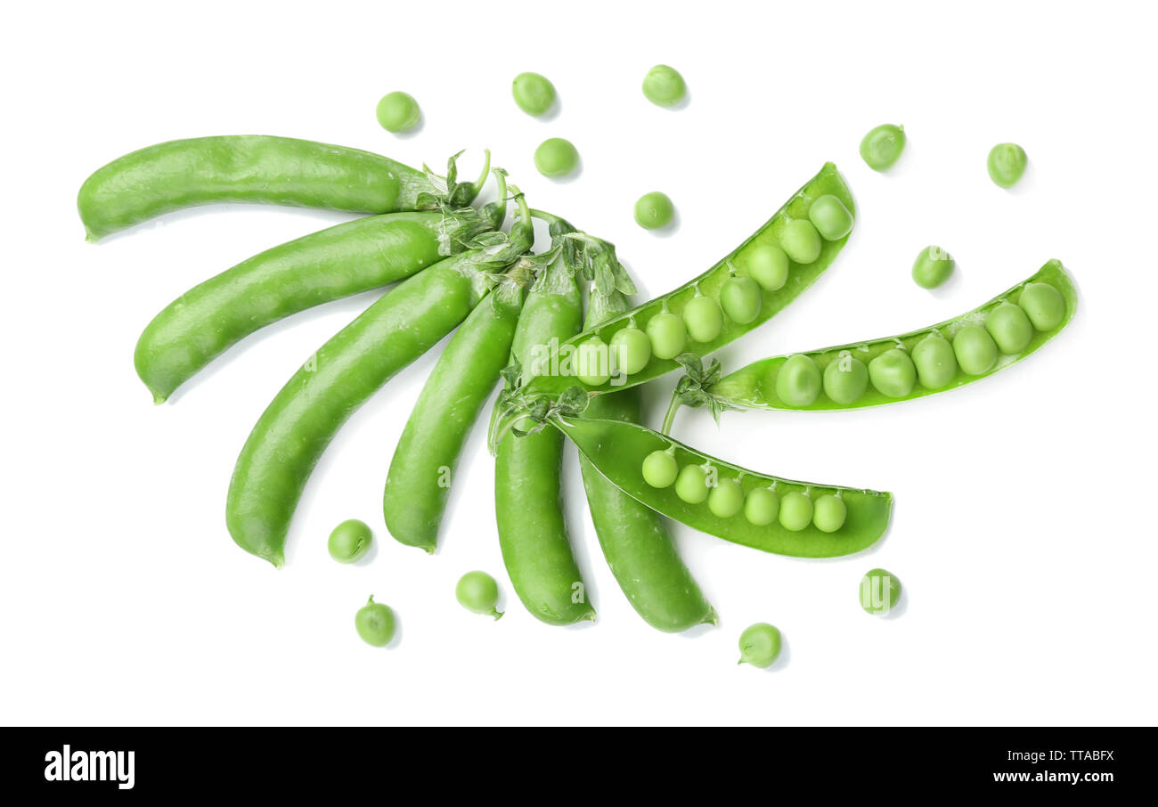 Fresh green peas isolated on white Stock Photo - Alamy