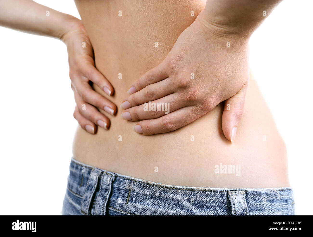 Young girl with back pain close up Stock Photo - Alamy