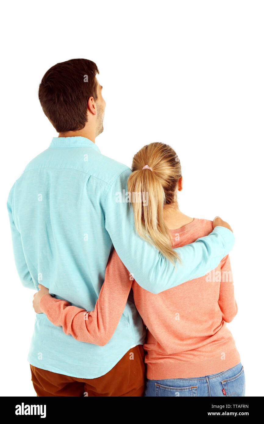 Back view of young couple isolated on white Stock Photo - Alamy