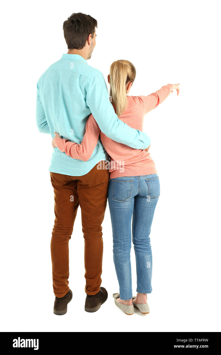 Back view of young couple isolated on white Stock Photo - Alamy