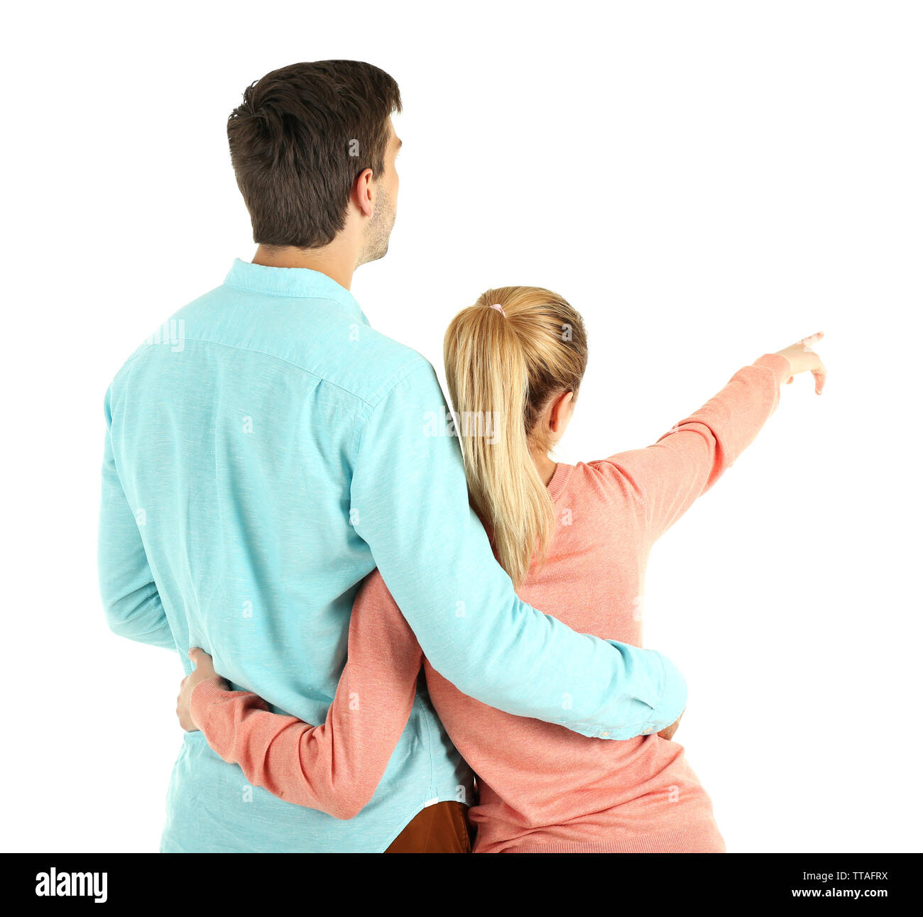 Back view of young couple isolated on white Stock Photo - Alamy