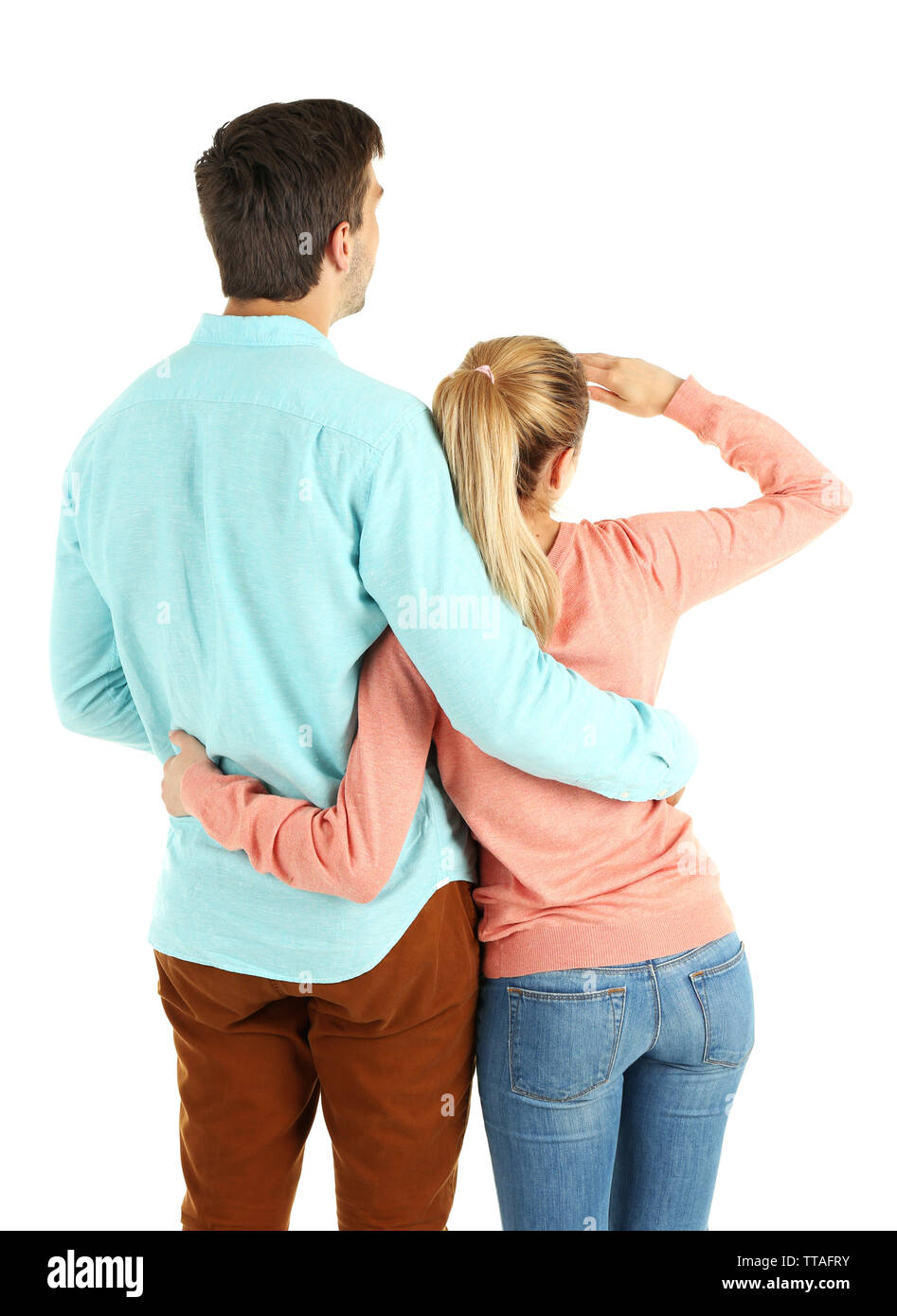 Back view of young couple isolated on white Stock Photo - Alamy