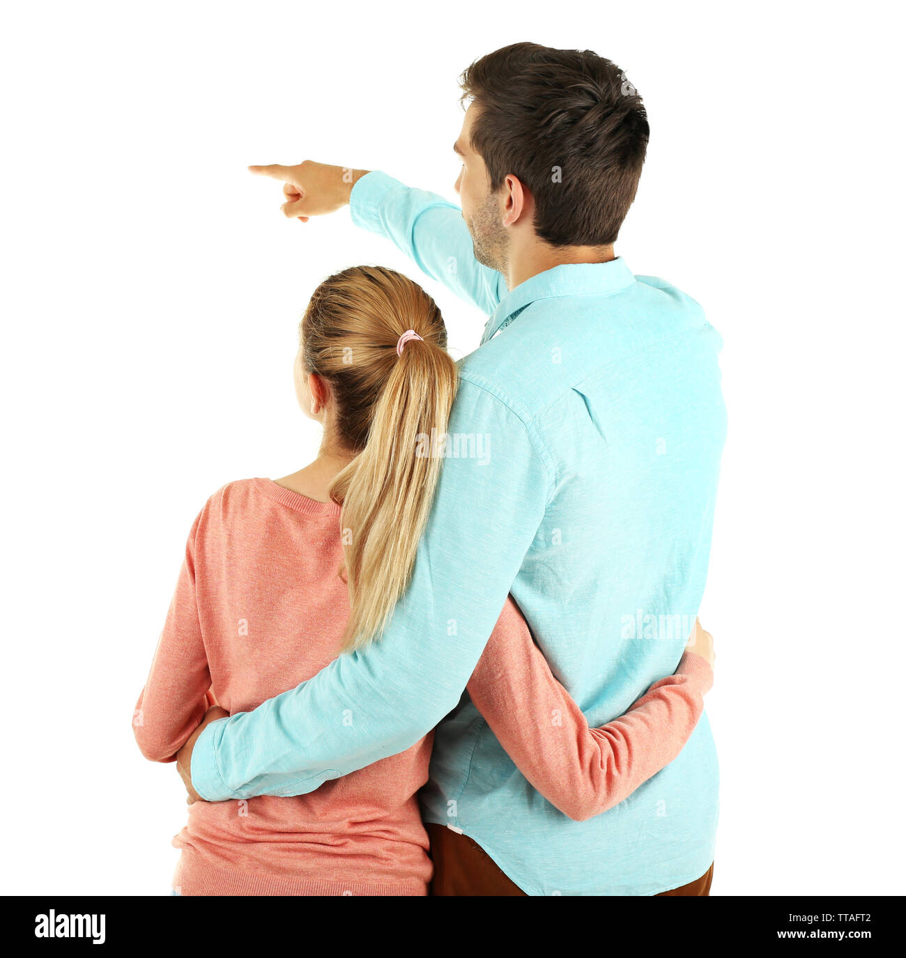 Back view of young couple isolated on white Stock Photo - Alamy