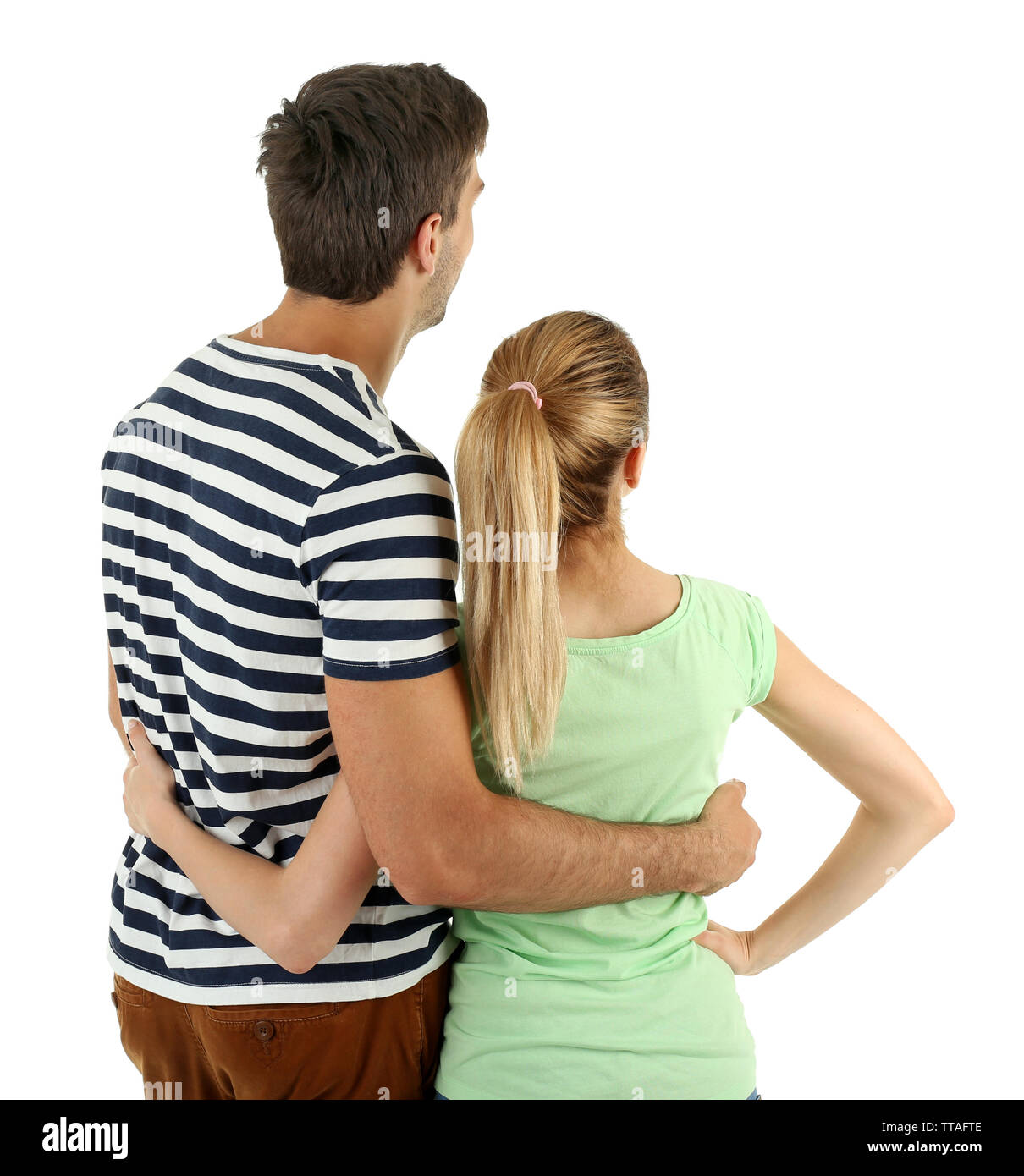 Back view of young couple isolated on white Stock Photo - Alamy