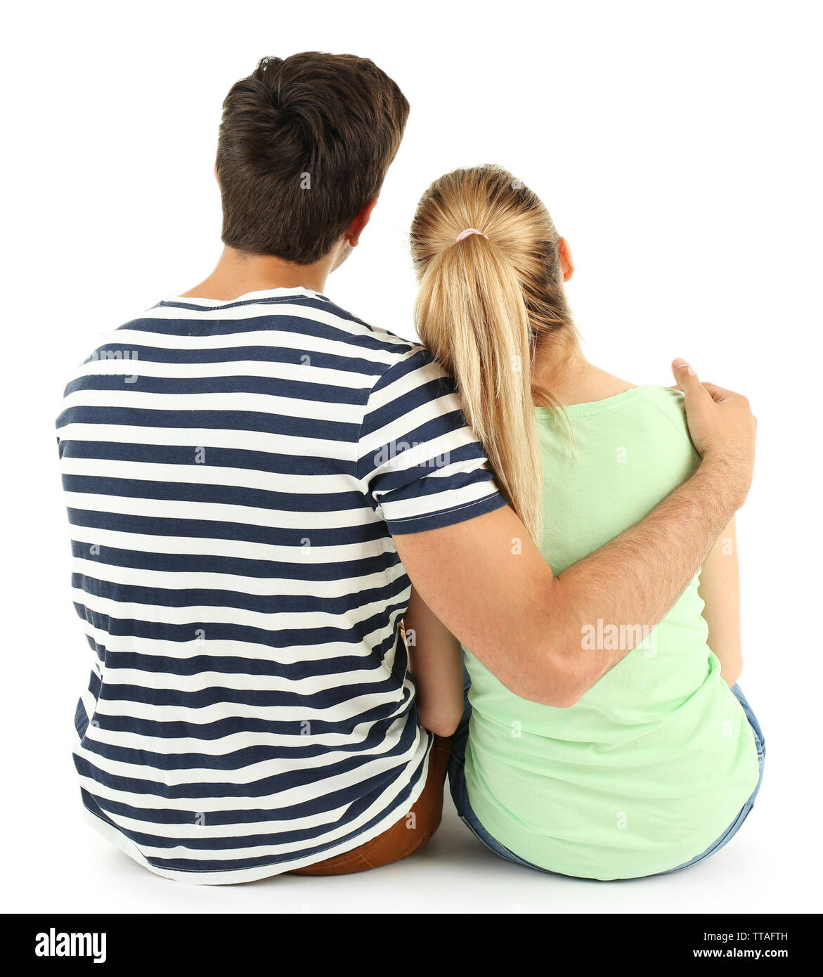 Back view of young couple isolated on white Stock Photo - Alamy