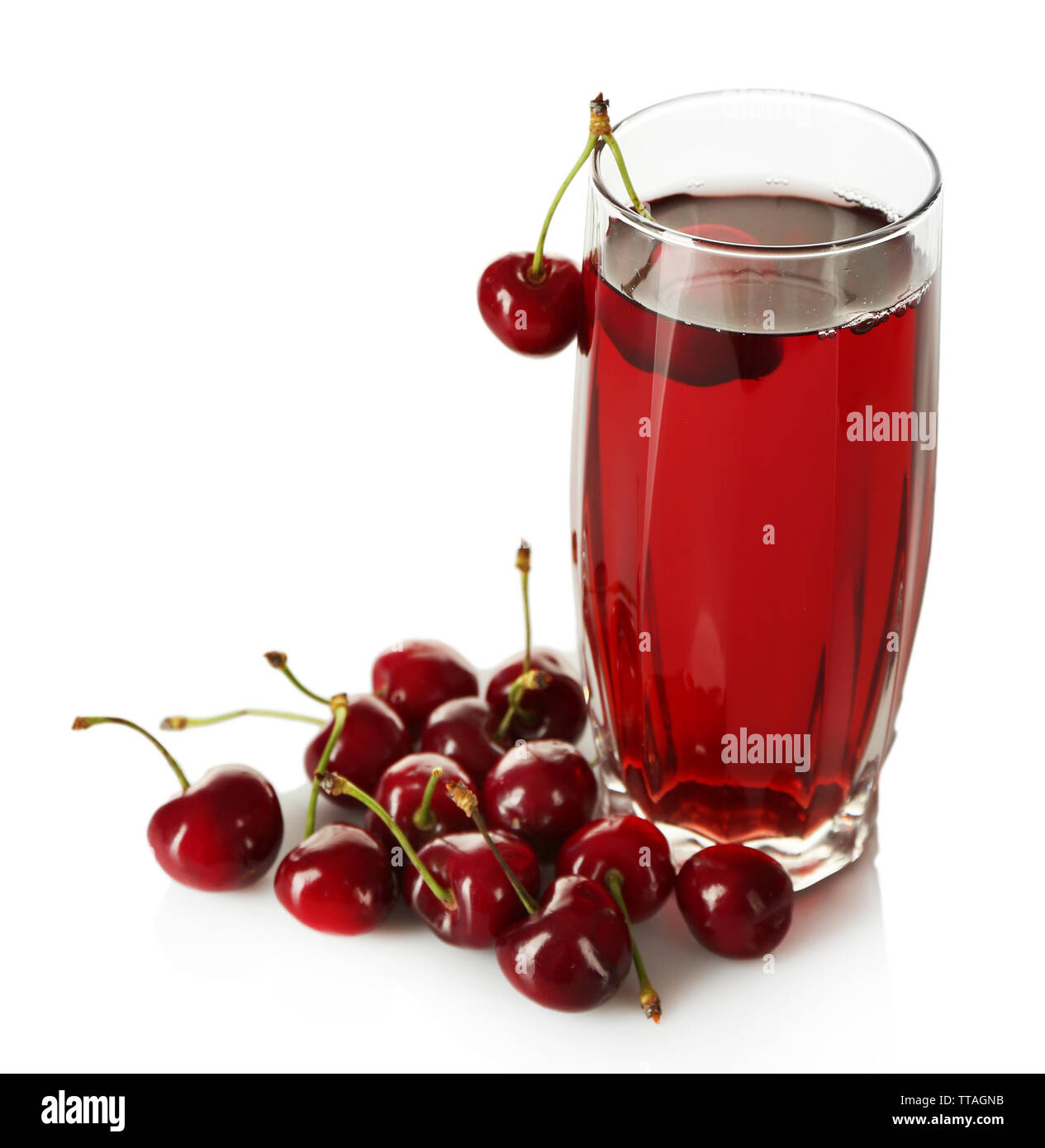 Glass of fresh juice with cherries isolated on white Stock Photo - Alamy