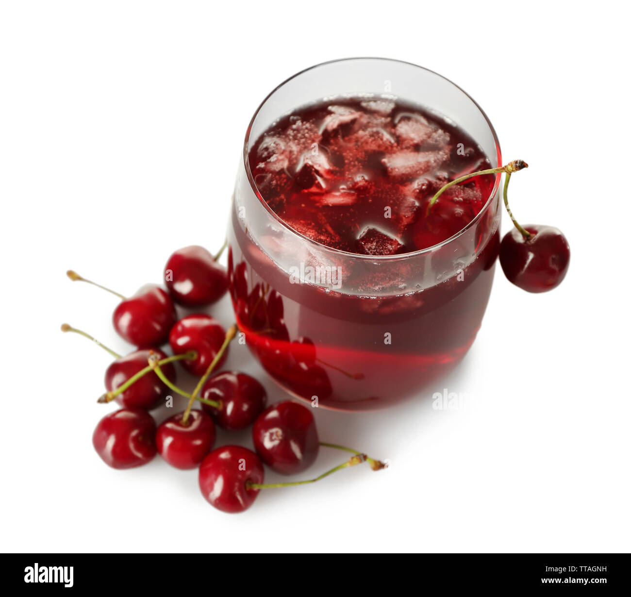 Glass of fresh juice with cherries isolated on white Stock Photo - Alamy