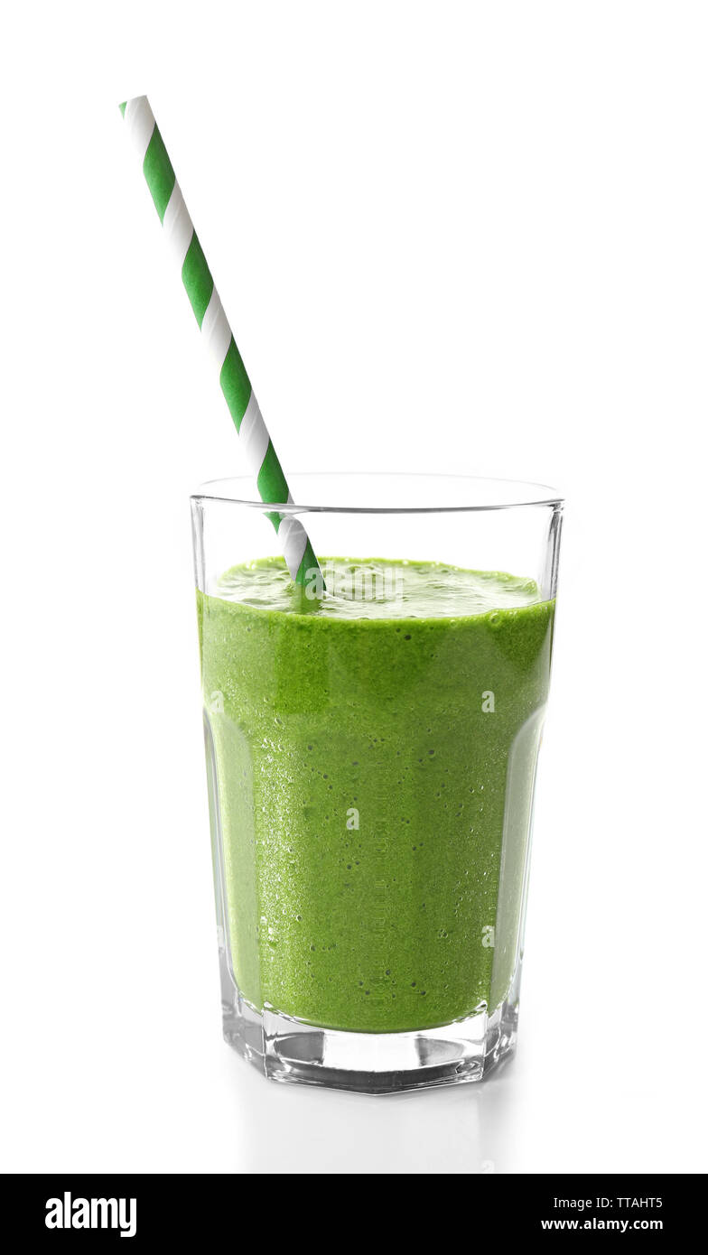 Glass of spinach juice isolated on white Stock Photo - Alamy