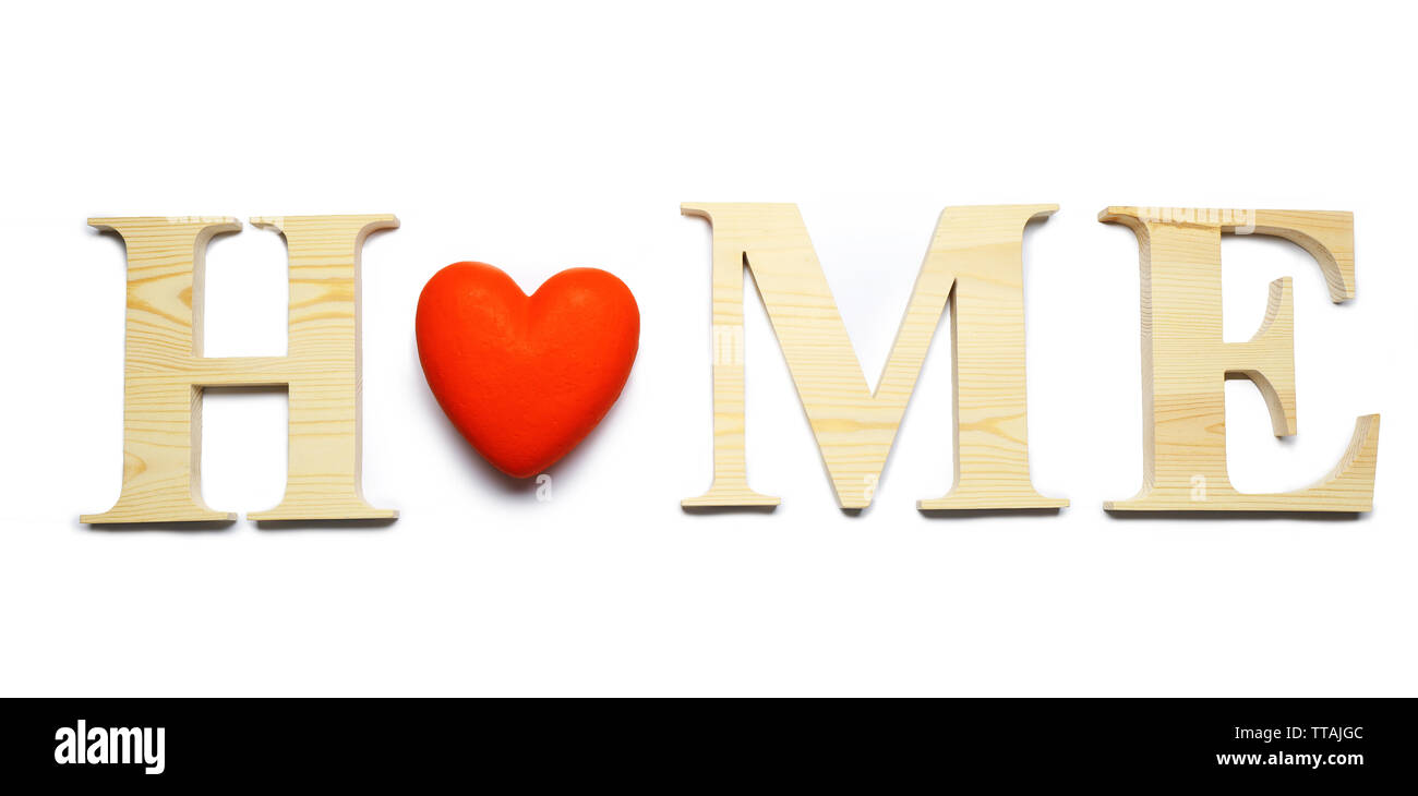 Decorative letters forming word HOME with heart isolated on white Stock ...