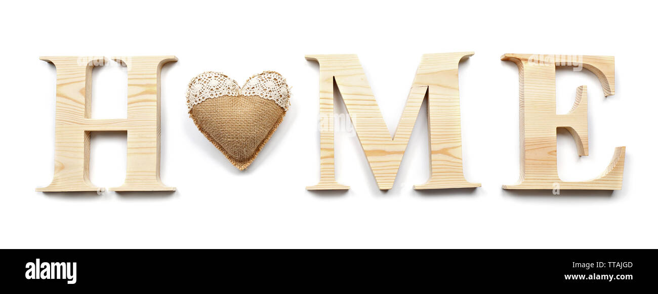 Decorative letters forming word HOME with heart isolated on white Stock ...