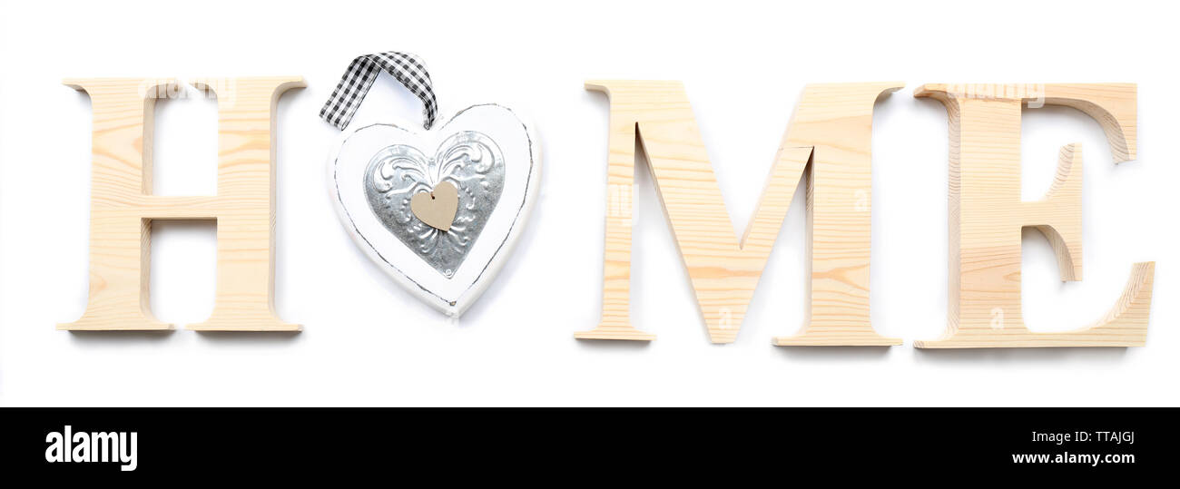 Decorative letters forming word HOME with heart isolated on white Stock ...