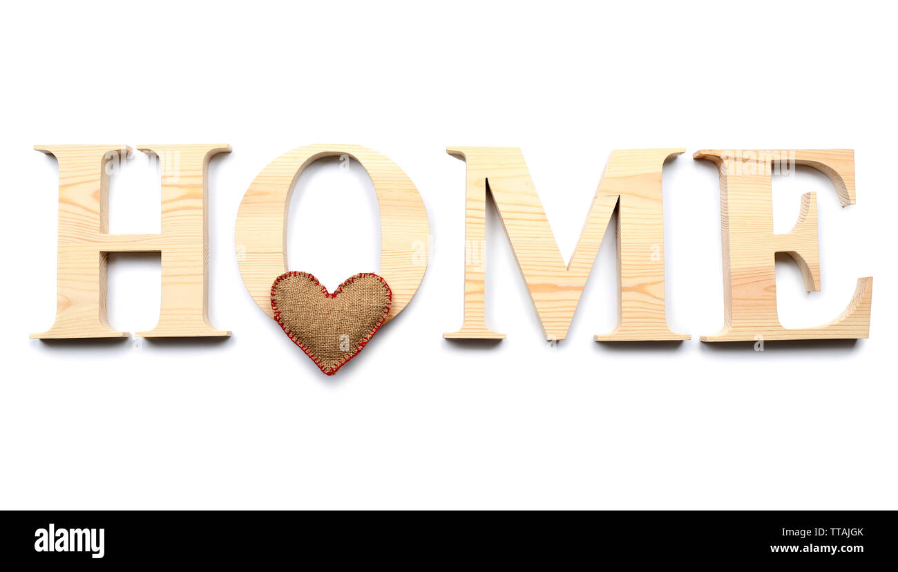 Decorative letters forming word HOME with heart isolated on white Stock ...