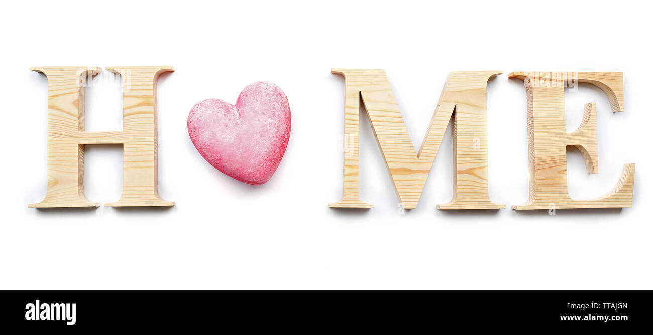 Decorative letters forming word HOME with heart isolated on white Stock ...
