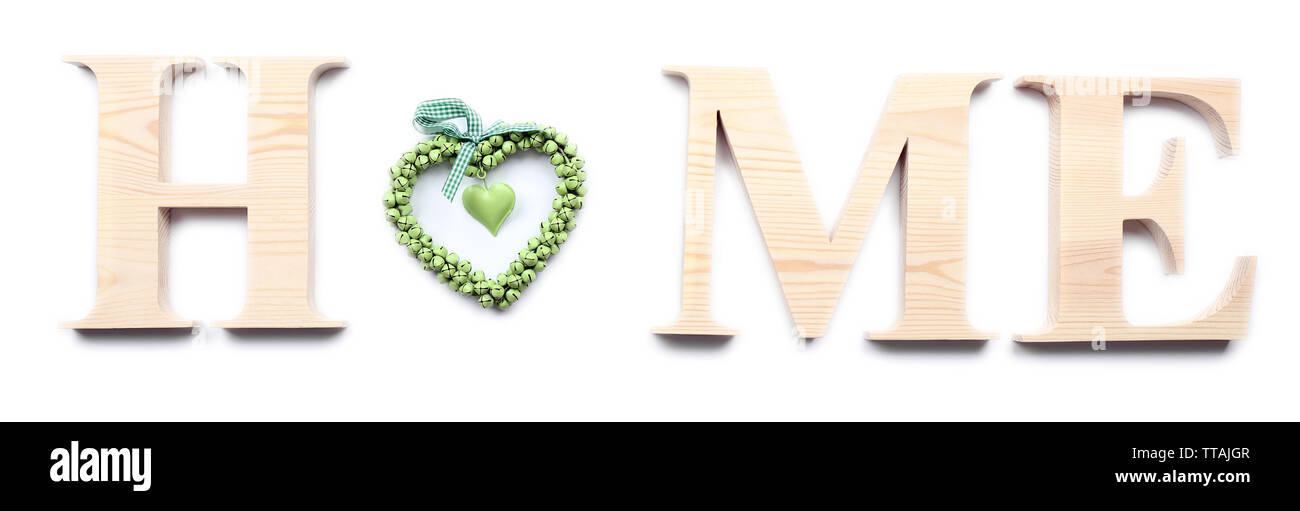 Decorative letters forming word HOME with heart isolated on white Stock ...