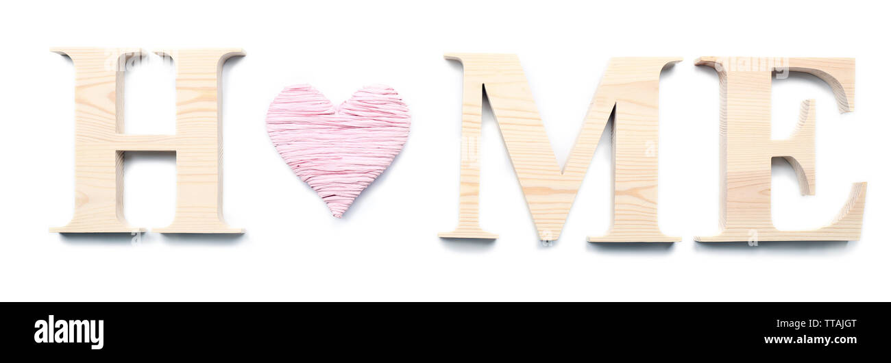 Decorative letters forming word HOME with heart isolated on white Stock ...