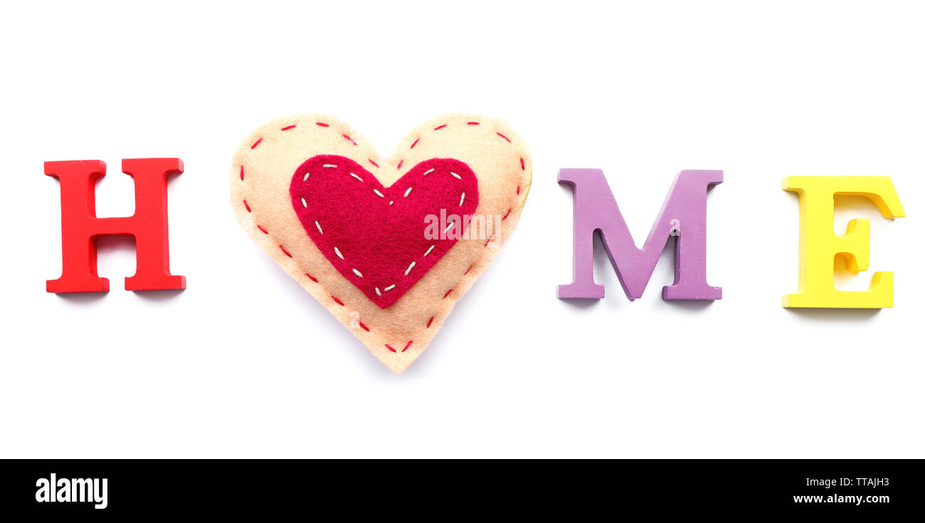 Decorative letters forming word HOME with heart isolated on white Stock ...