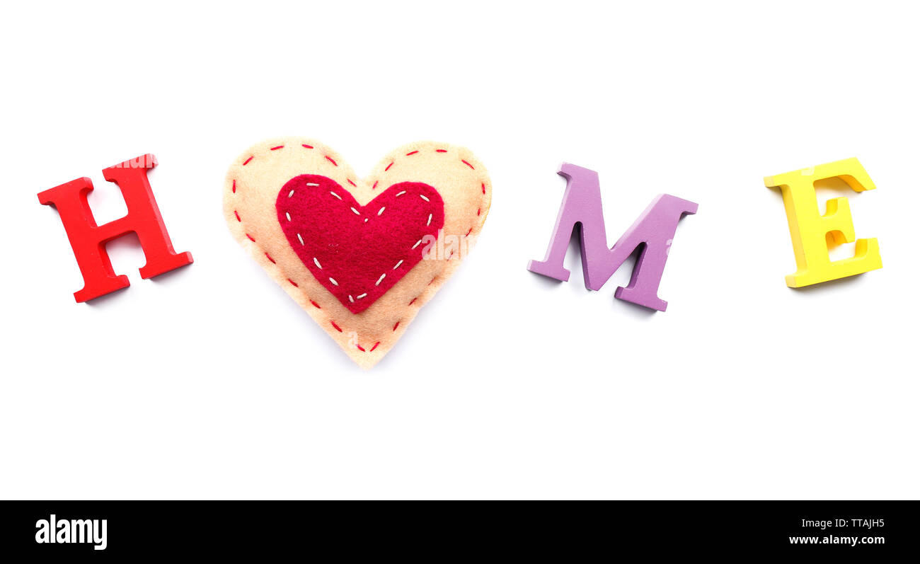Decorative letters forming word HOME with heart isolated on white Stock ...