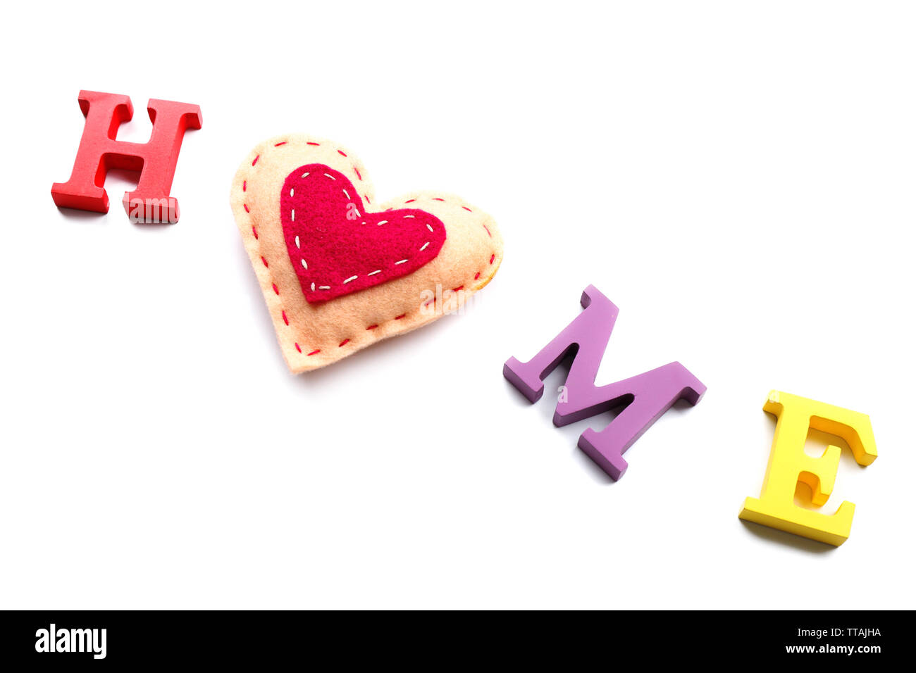 Decorative letters forming word HOME with heart isolated on white Stock ...