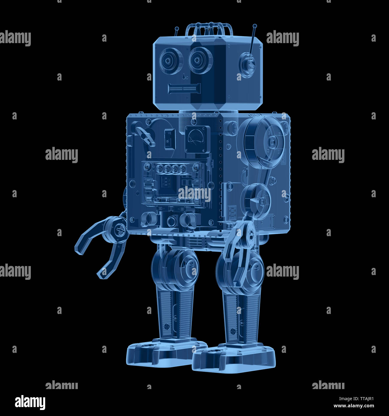 3d rendering x-ray robot tin toy on black background Stock Photo - Alamy