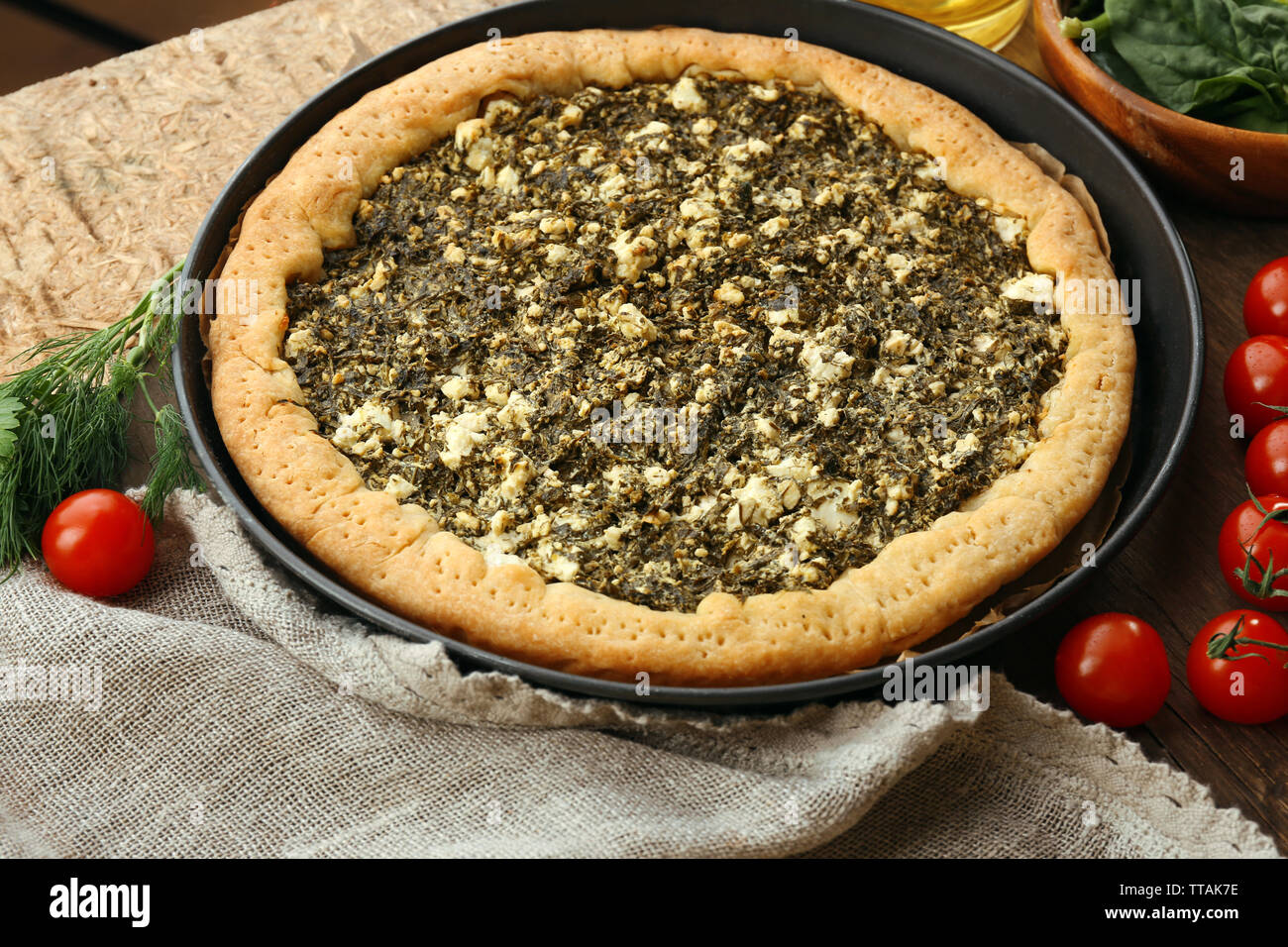 Open pie spinach tomato hi-res stock photography and images - Alamy