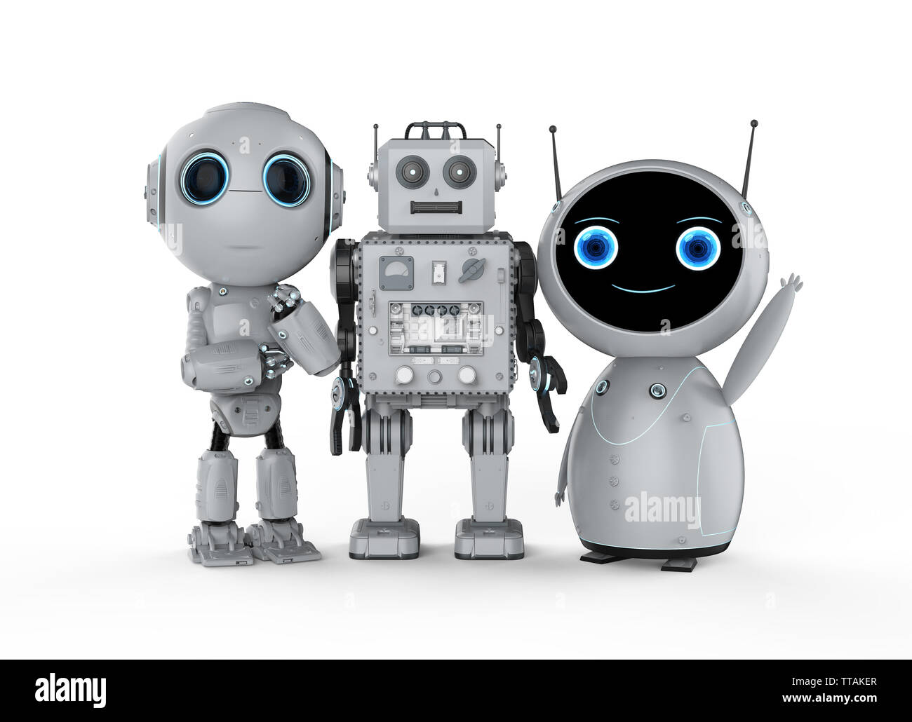 3d rendering group of friendly robots on white background Stock Photo ...