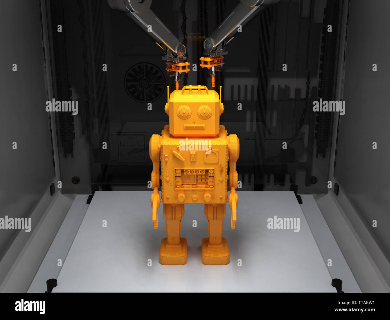 3d rendering robot tin toy model in 3d printer Stock Photo - Alamy