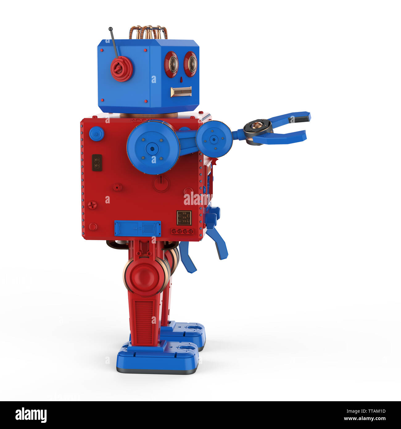 3d rendering robot tin toy hand extend on white background Stock Photo ...