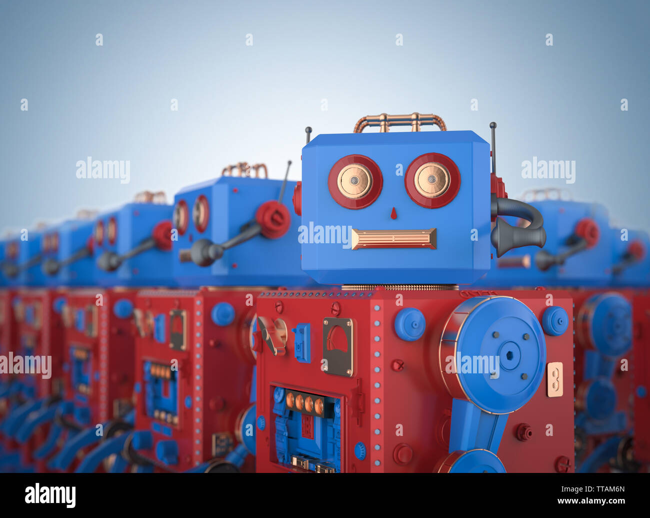 3d rendering group of robot tin toy or robot army Stock Photo - Alamy
