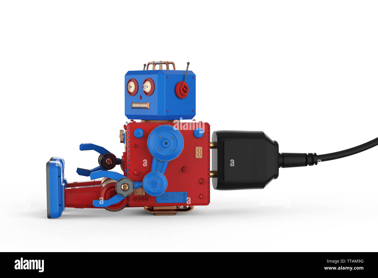 3d rendering robot tin toy plug in on white background Stock Photo - Alamy