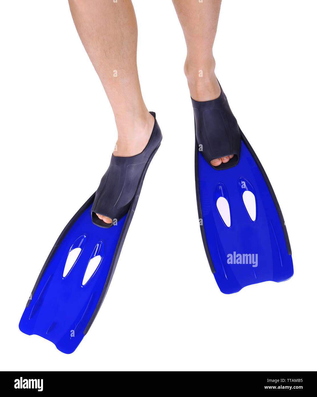 Male legs in flippers isolated on white Stock Photo - Alamy