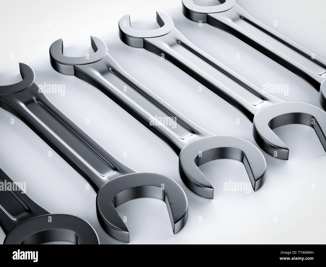 3d rendering set of wrench in a row on white background Stock Photo - Alamy