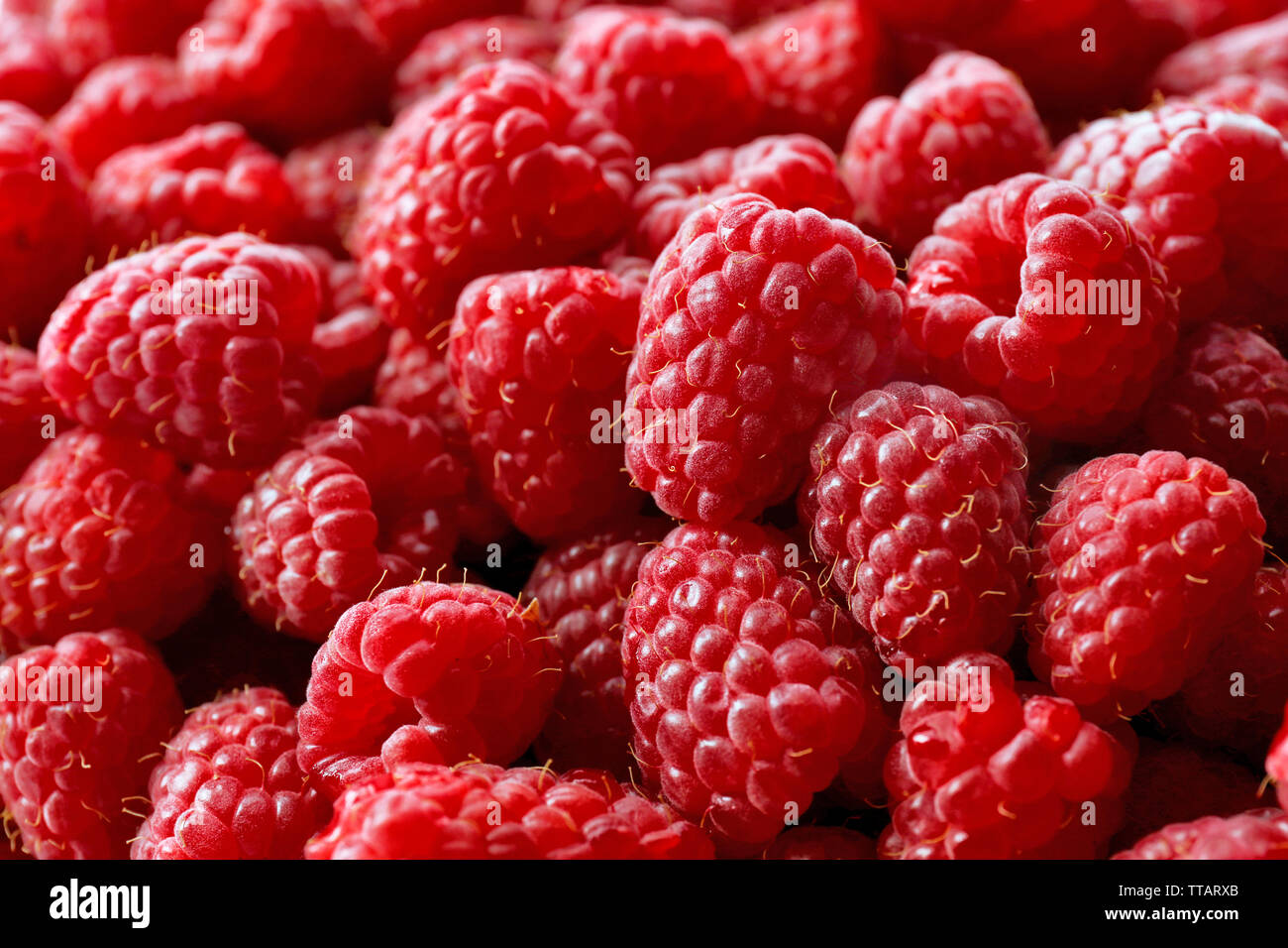 Heap of sweet red raspberries close up Stock Photo - Alamy