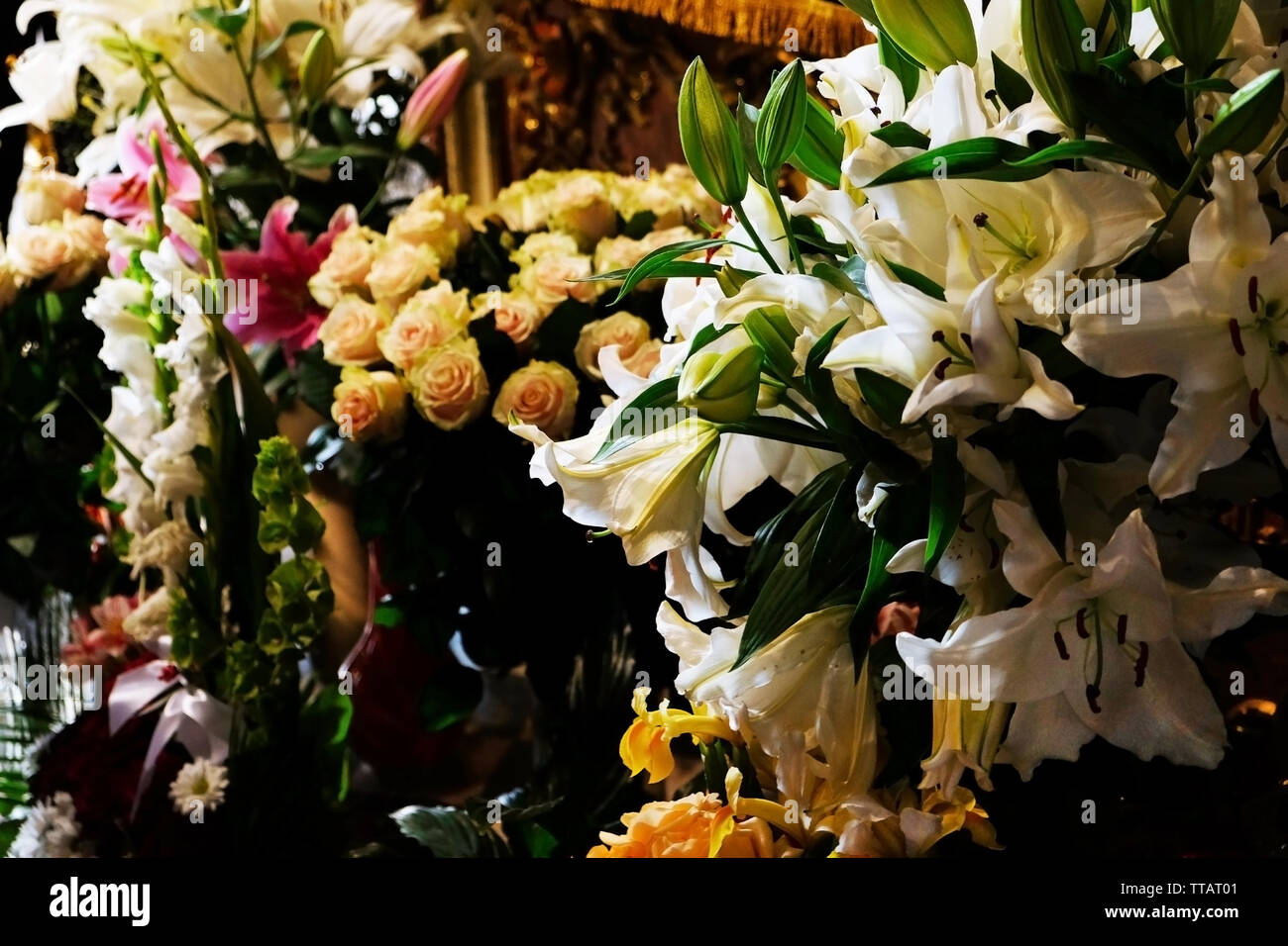 Bouquets of different fresh flowers, closeup Stock Photo - Alamy