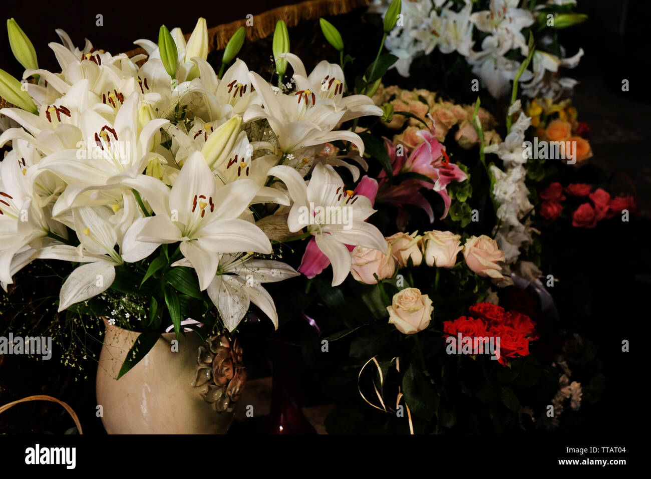 Bouquets of different fresh flowers, closeup Stock Photo - Alamy