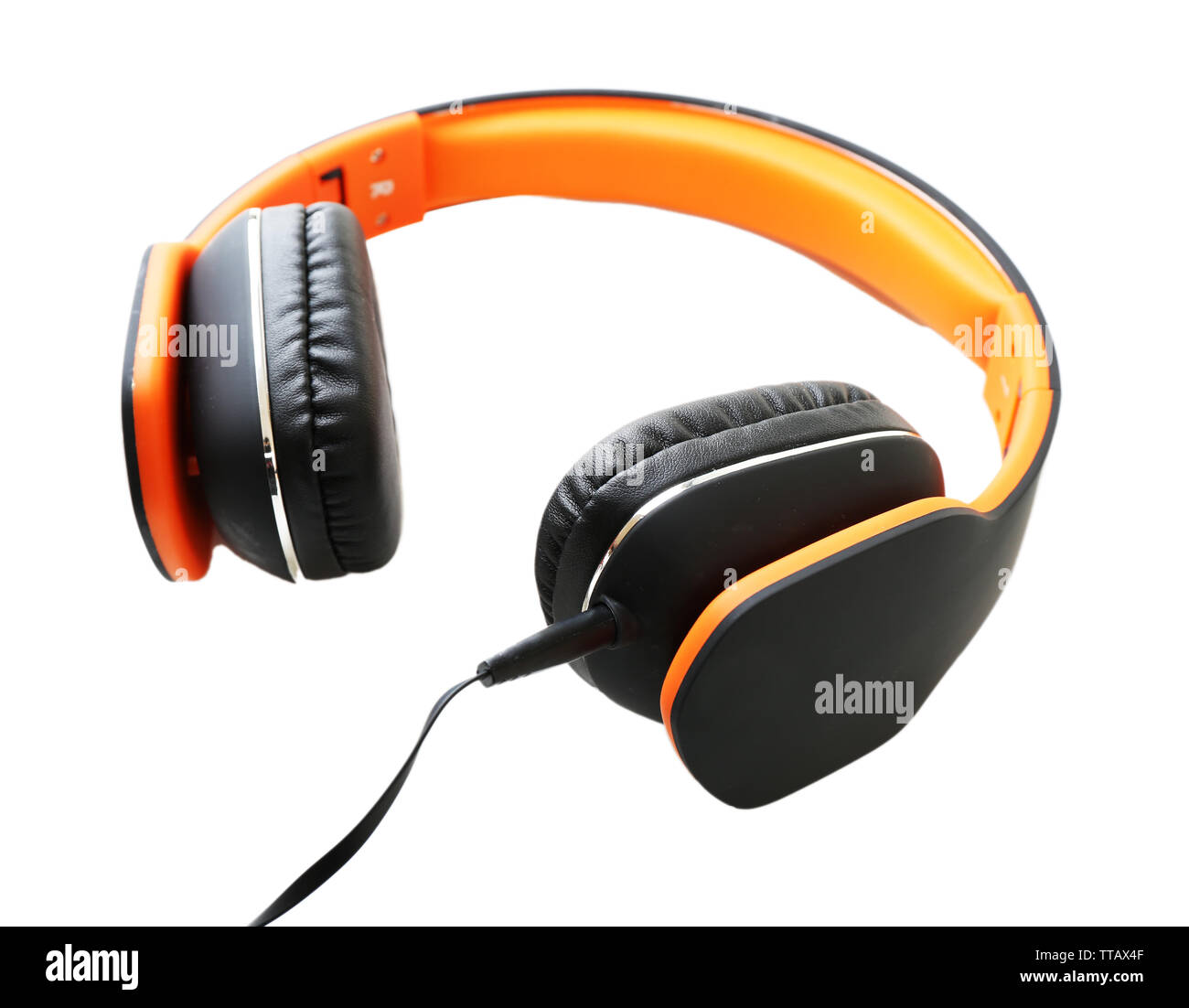 Orange headphones isolated on white Stock Photo - Alamy