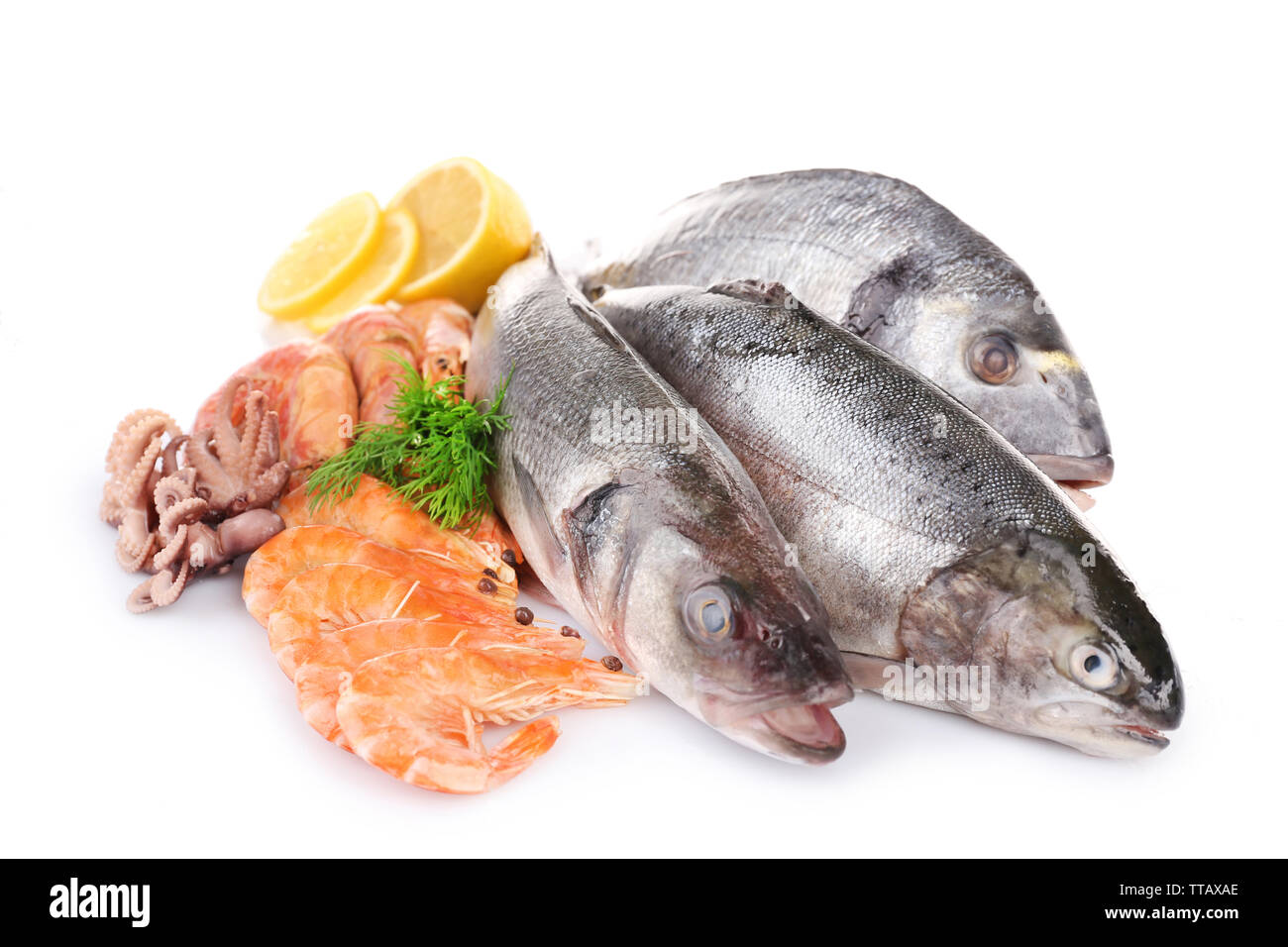 Seafood collection isolated on white Stock Photo - Alamy