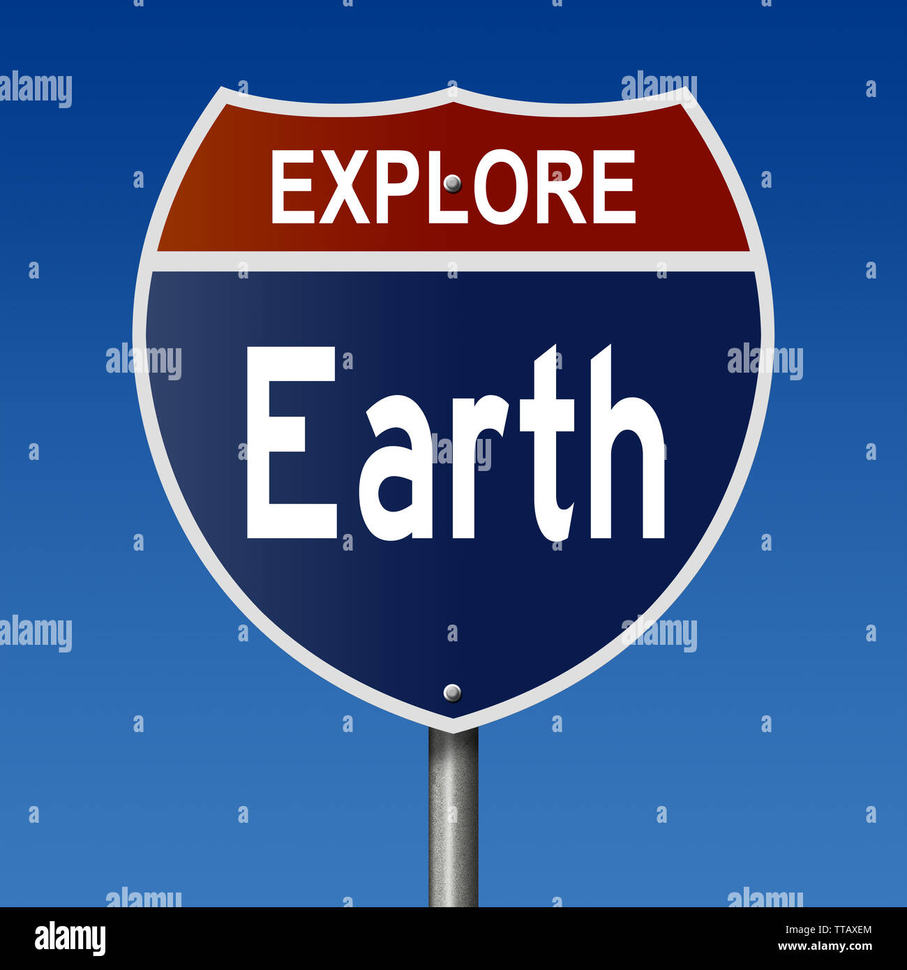 Explore Earth highway sign Stock Photo - Alamy