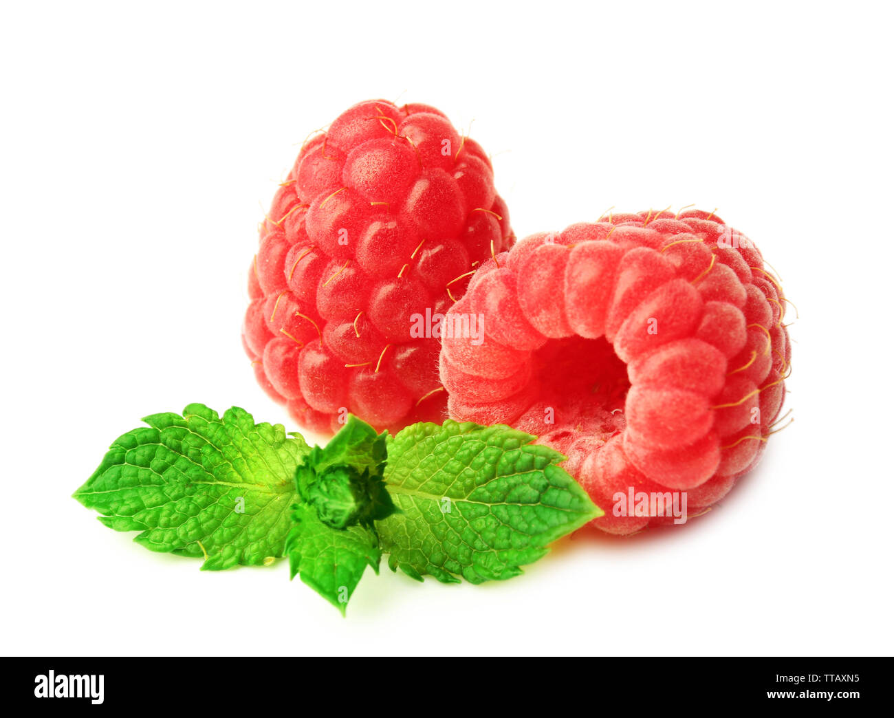 Fresh red raspberries isolated on white Stock Photo - Alamy