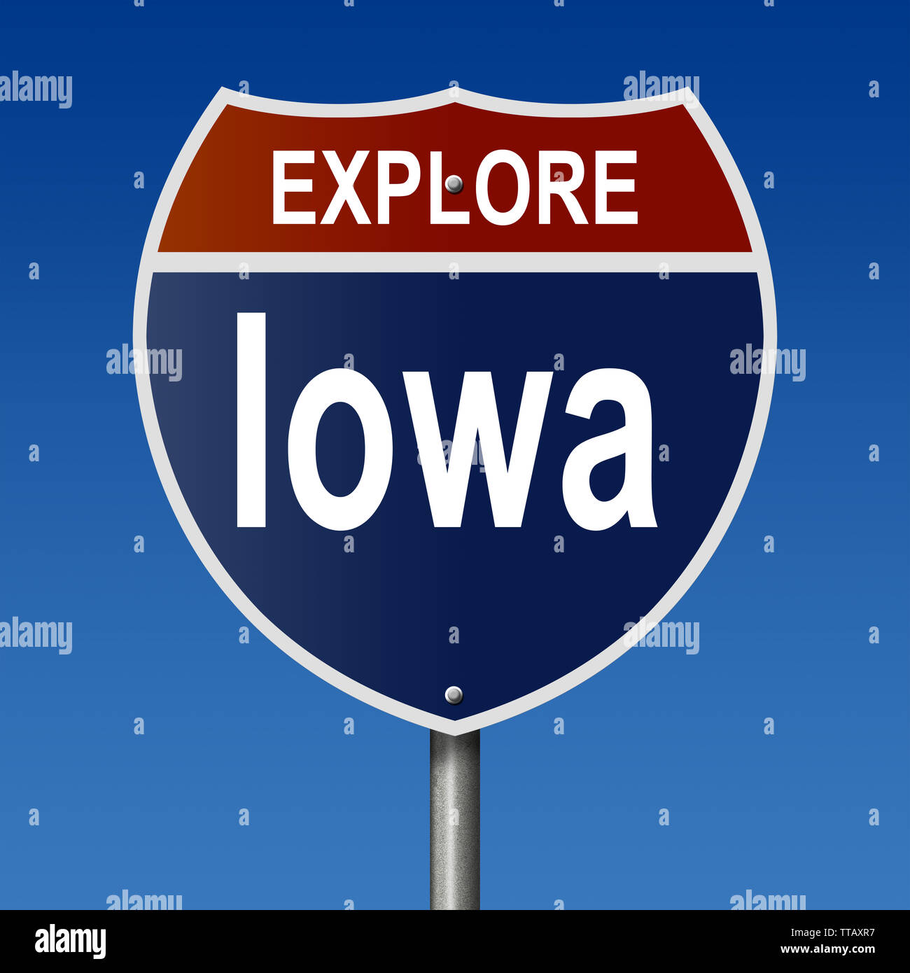 Explore Iowa highway sign Stock Photo - Alamy