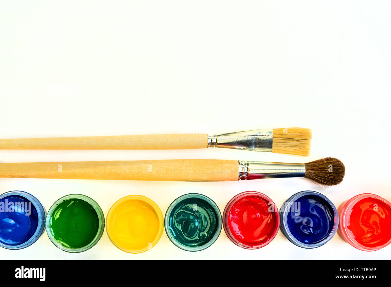 Creative background with art supplies on white background Stock Photo ...