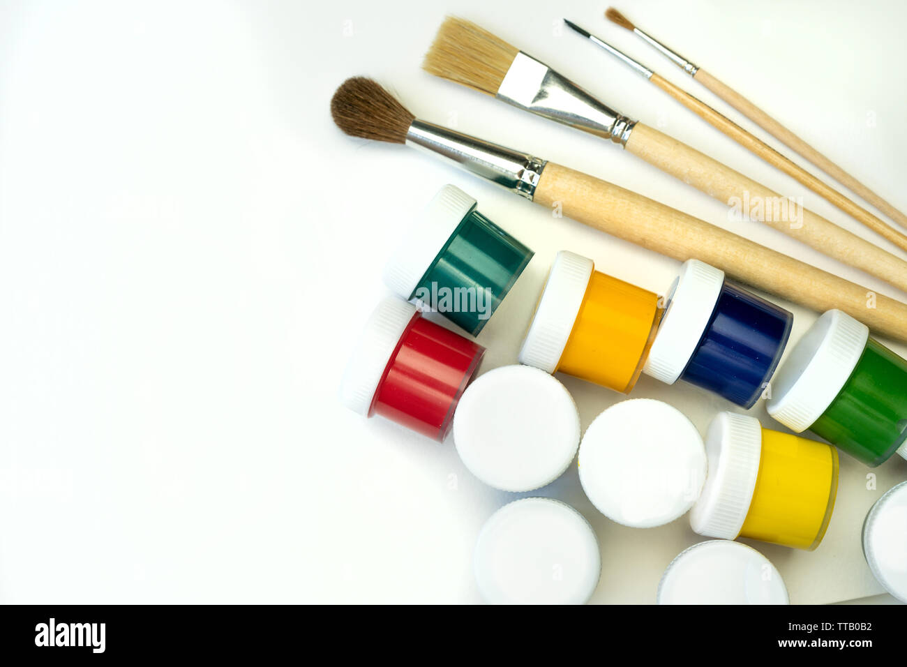 Creative background with art supplies on white background Stock Photo ...