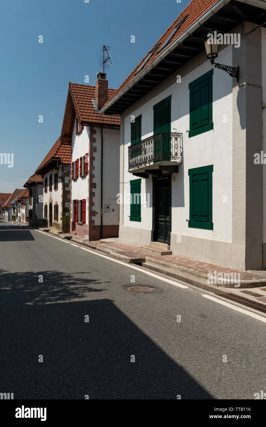 Typical facade of rural buildings in Burguete village, Navarre Pyrenees ...