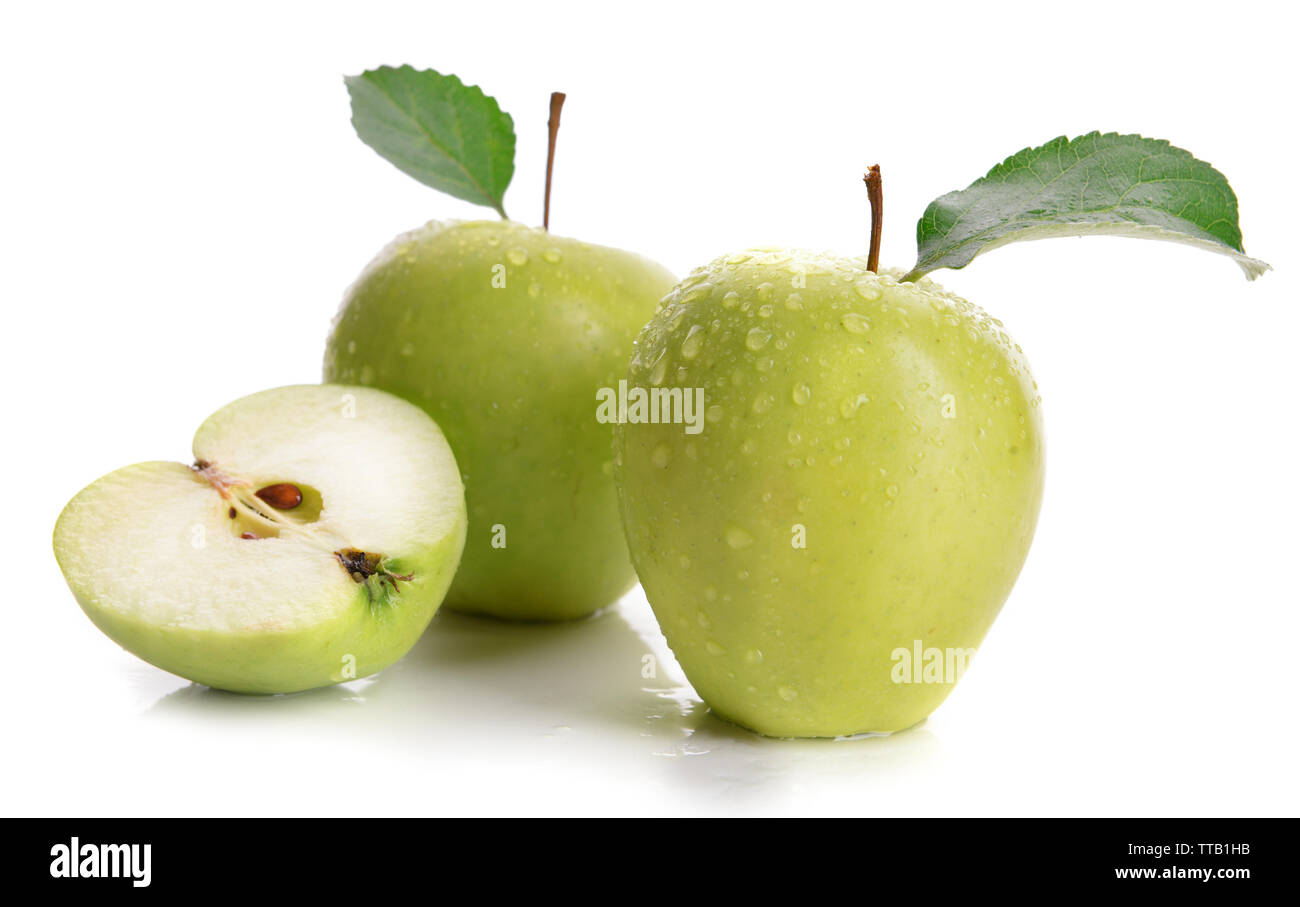 Ripe green apples isolated on white Stock Photo - Alamy