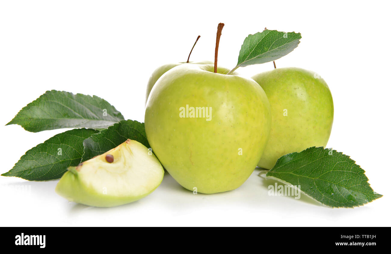 Ripe green apples isolated on white Stock Photo - Alamy